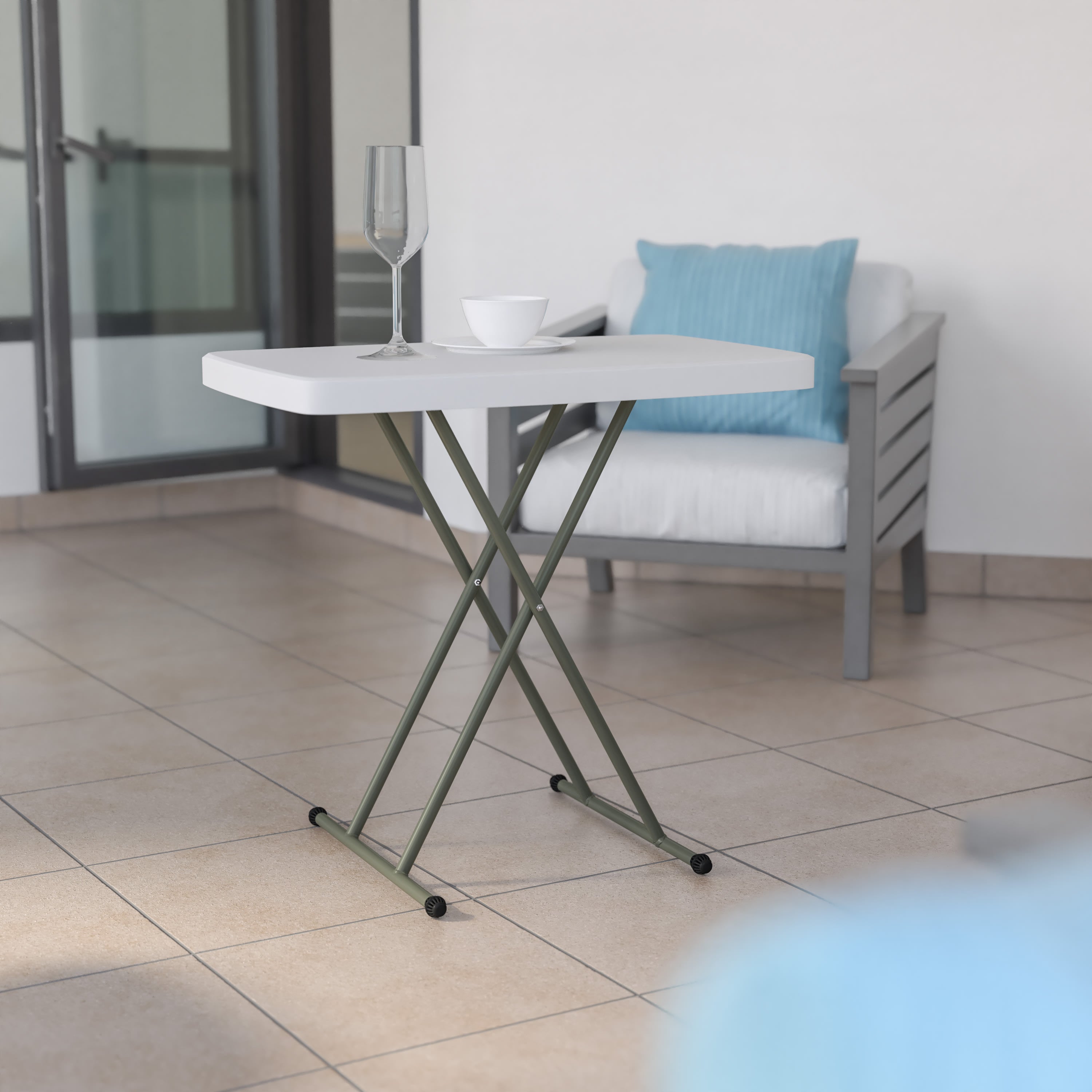 Folding table and chair for laptop store