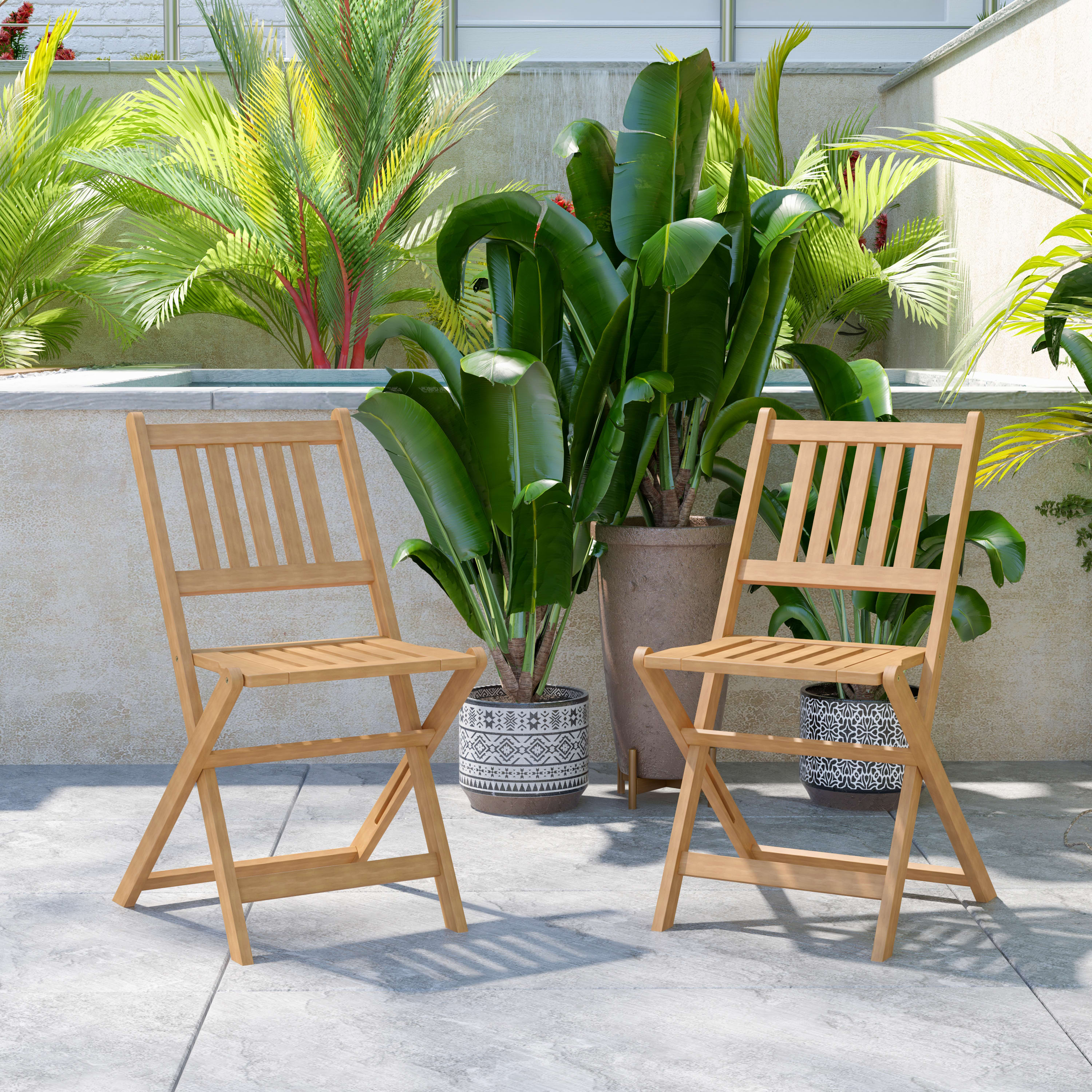 2PK Acacia Wood Chairs THB C1244 Folding Chairs 4 Less