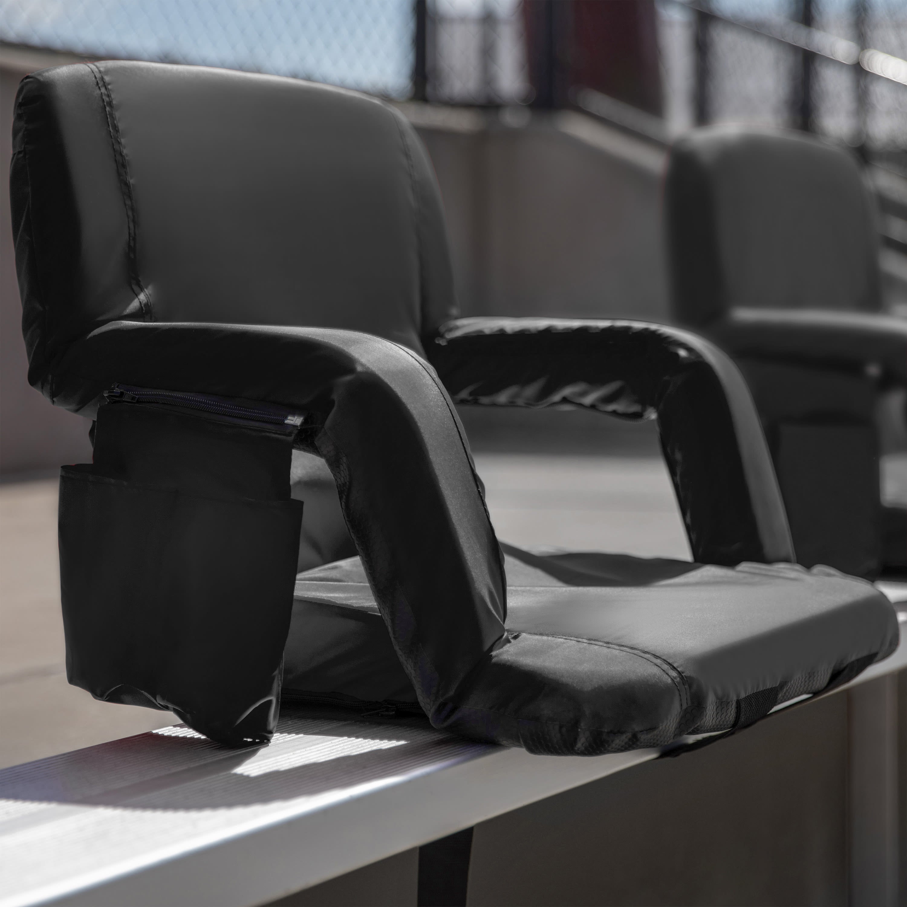Flash Furniture Portable Lightweight Reclining Stadium Chairs with Armrests Padded Back Seat Storage Pockets Backpack Straps Blue Set of 2